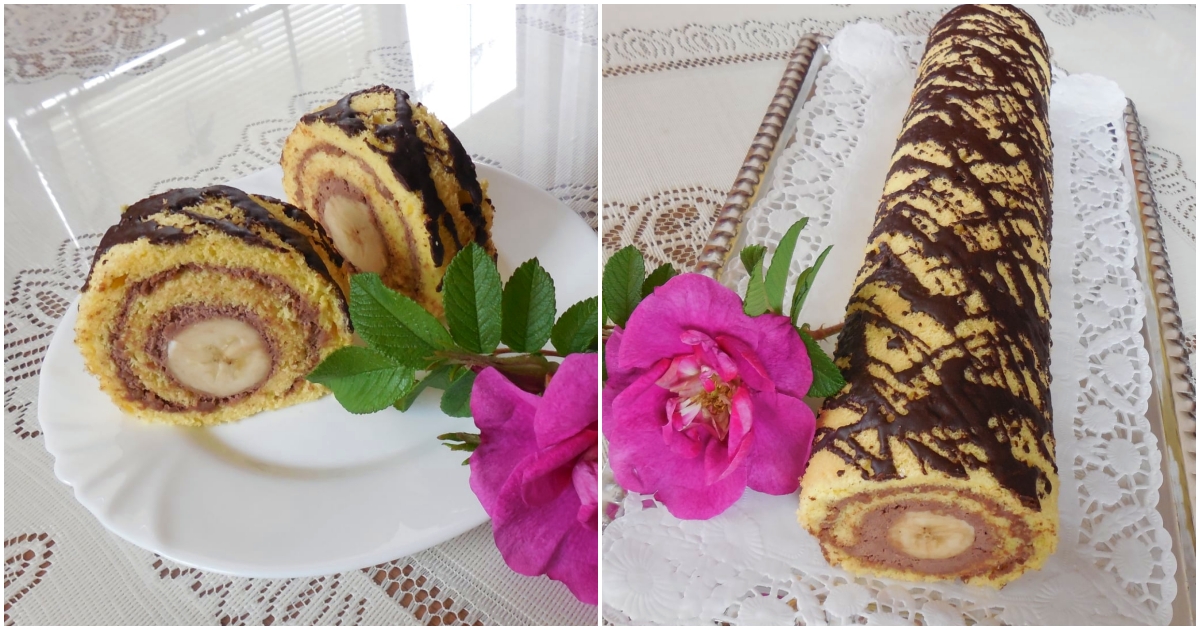 Banánová roláda s pařížskou šlehačkou - VařímeDobroty.cz
