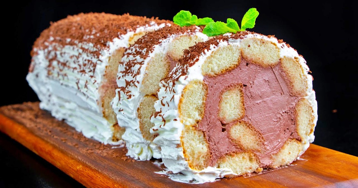 Nepečená roláda z cukrářských piškotů - VařímeDobroty.cz