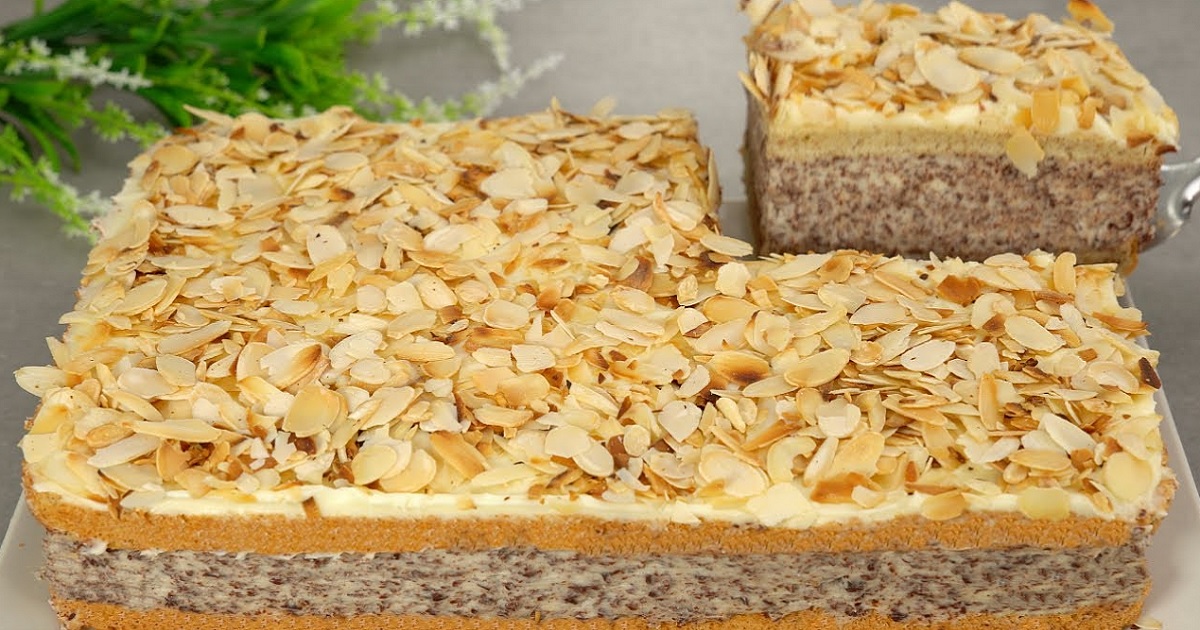 „Královský“ mandlový dort na plech – VařímeDobroty.cz